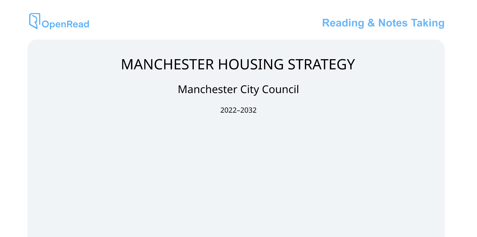 MANCHESTER HOUSING STRATEGY