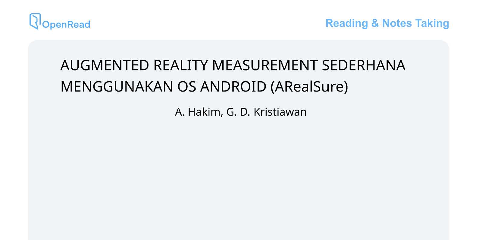 AUGMENTED REALITY MEASUREMENT SEDERHANA MENGGUNAKAN OS ANDROID (ARealSure)