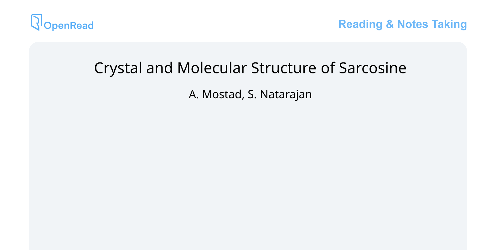 Crystal and Molecular Structure of Sarcosine