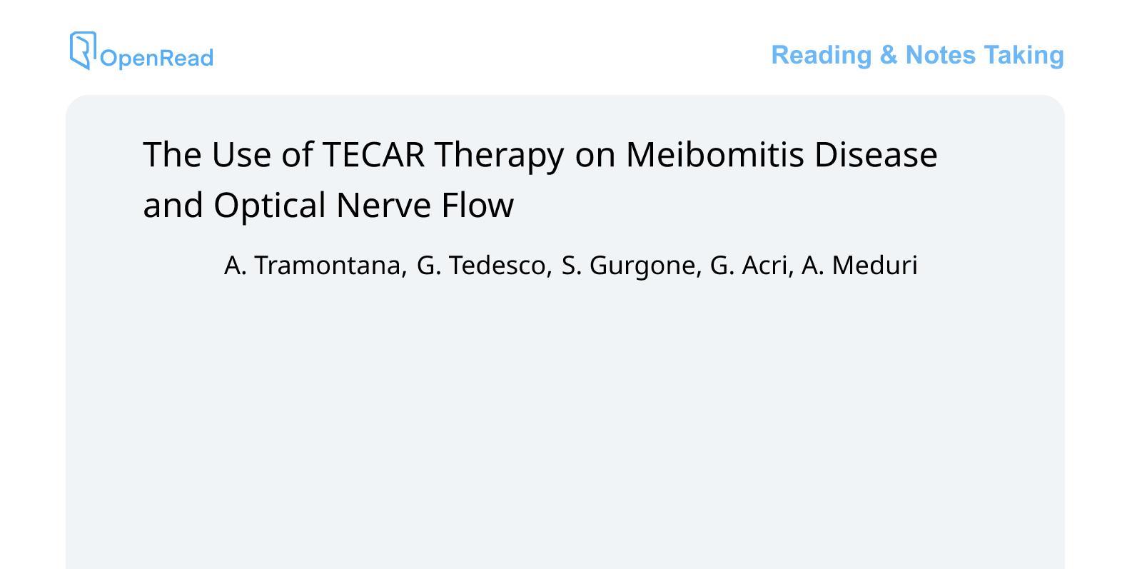 The Use of TECAR Therapy on Meibomitis Disease and Optical Nerve Flow