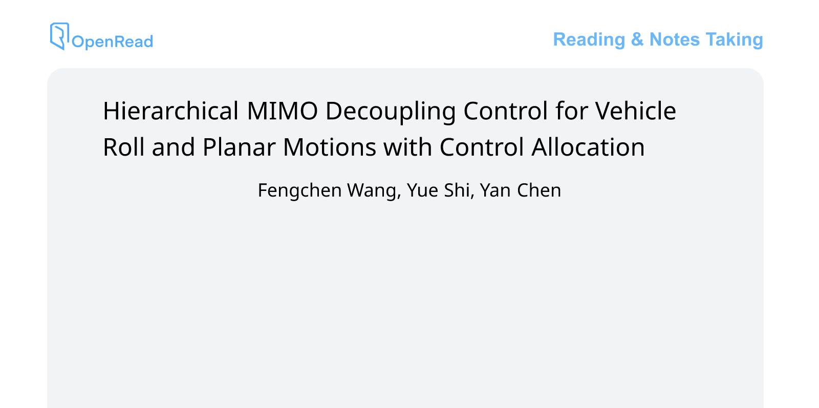 Hierarchical MIMO Decoupling Control for Vehicle Roll and Planar ...