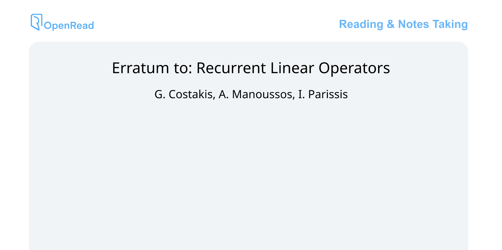 Erratum to: Recurrent Linear Operators