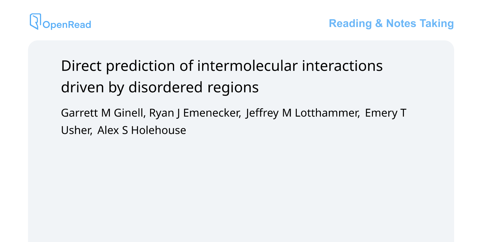 Direct prediction of intermolecular interactions driven by disordered ...