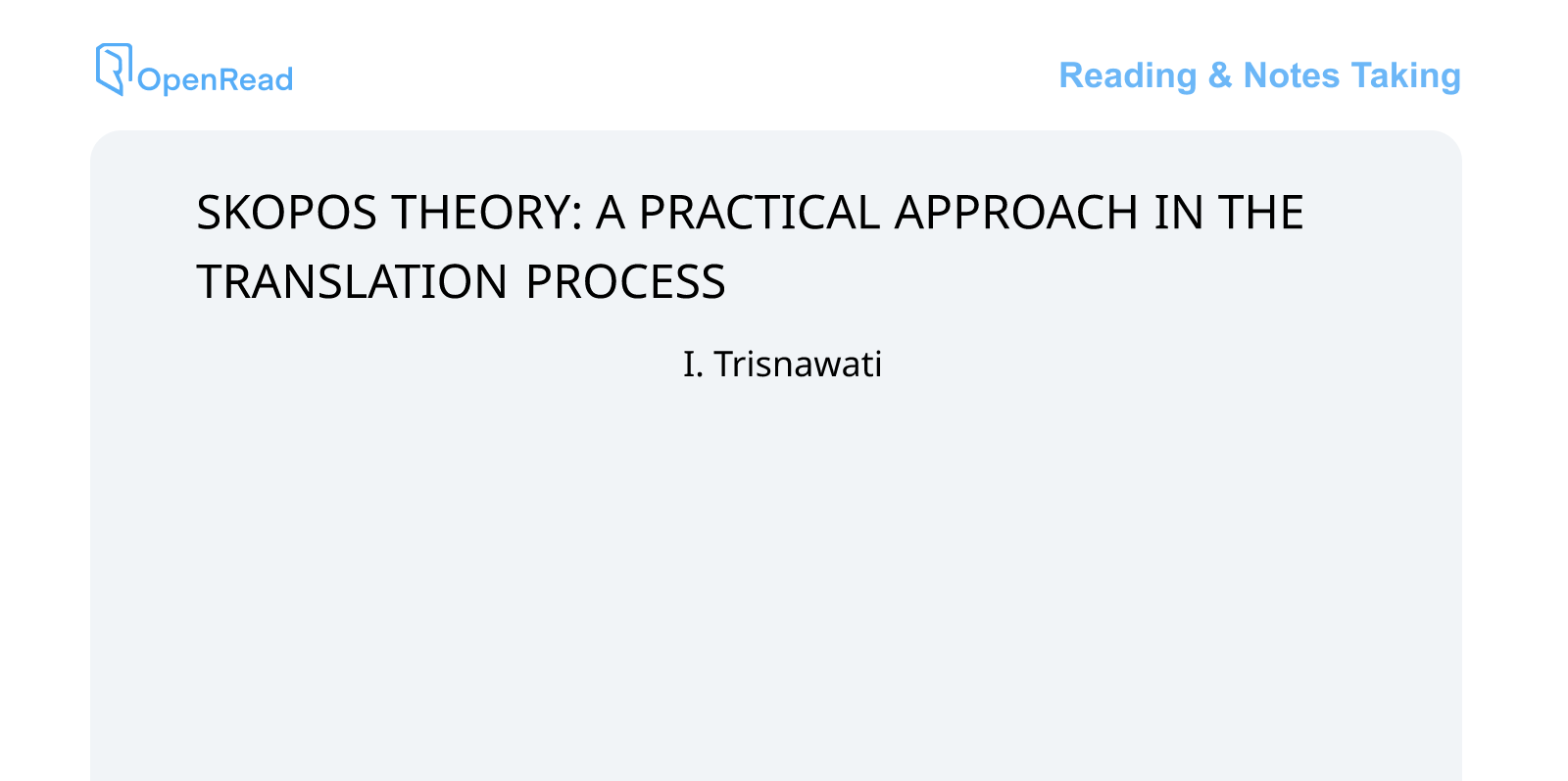 SKOPOS THEORY: A PRACTICAL APPROACH IN THE TRANSLATION PROCESS