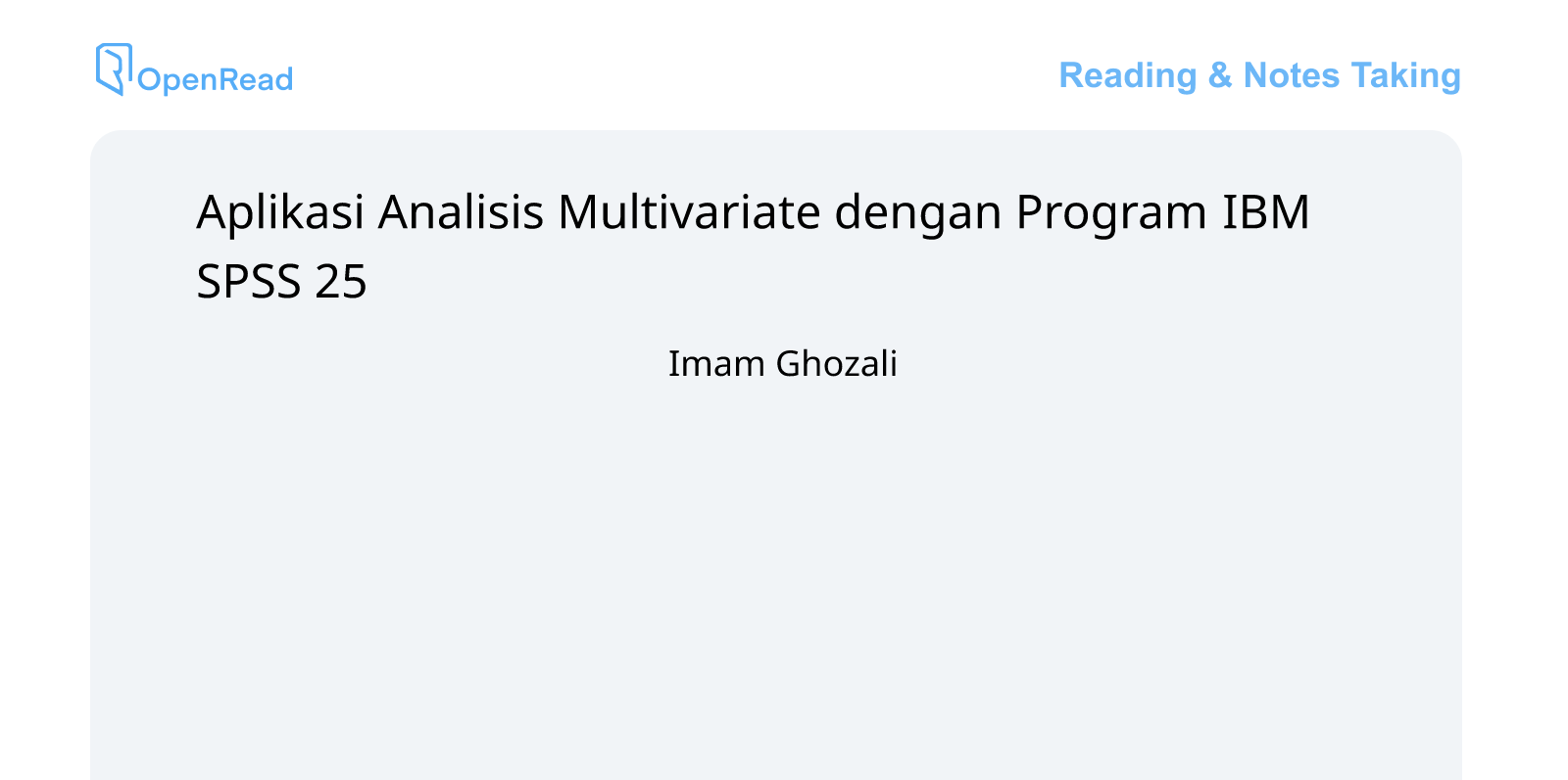 Aplikasi Analisis Multivariate dengan Program IBM SPSS 25