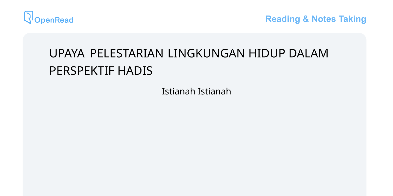 UPAYA PELESTARIAN LINGKUNGAN HIDUP DALAM PERSPEKTIF HADIS