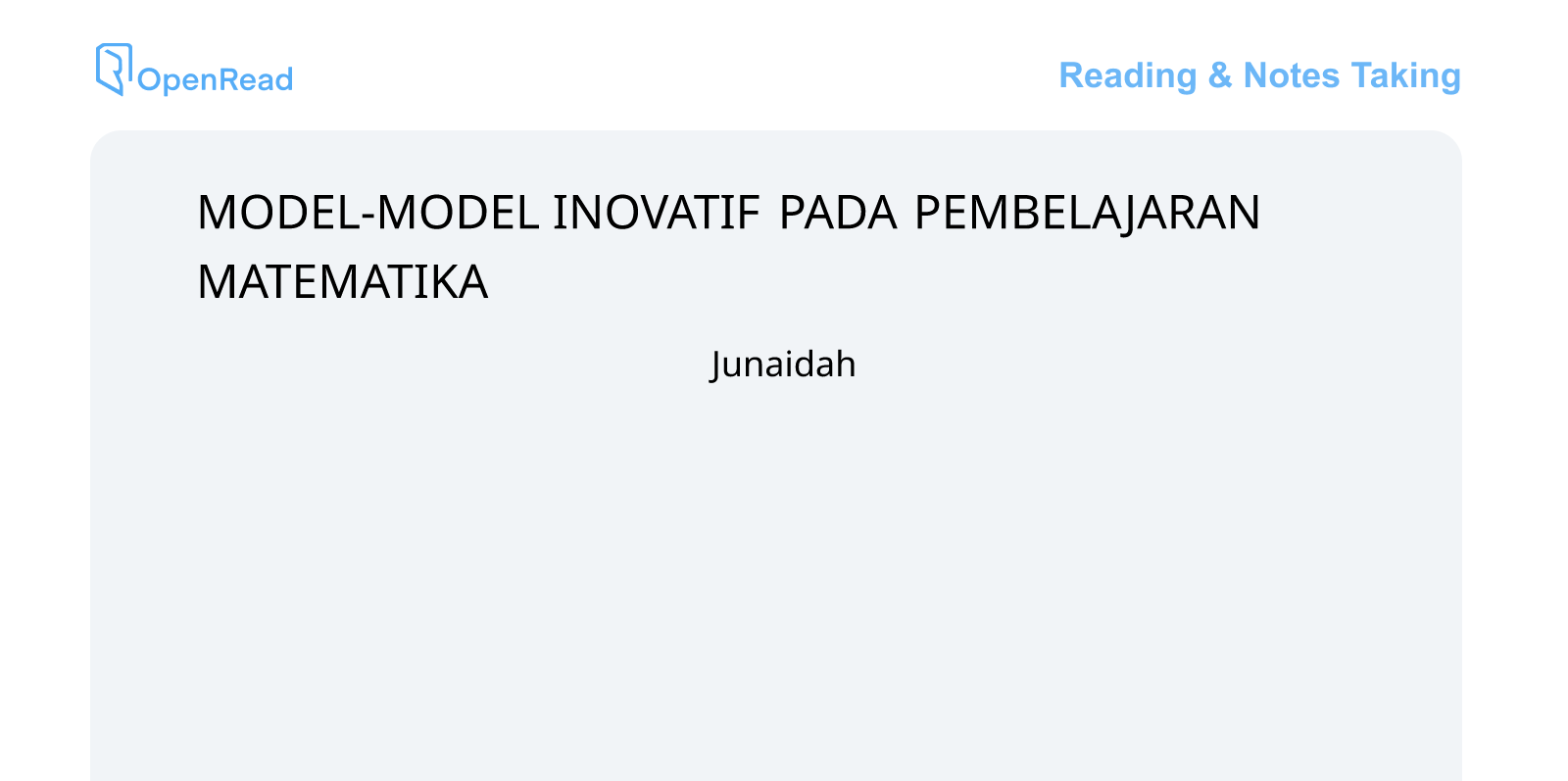 MODEL-MODEL INOVATIF PADA PEMBELAJARAN MATEMATIKA