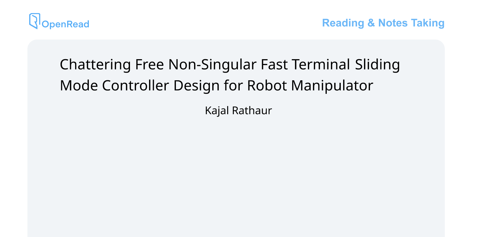 Chattering Free Non-Singular Fast Terminal Sliding Mode Controller Design for Robot Manipulator