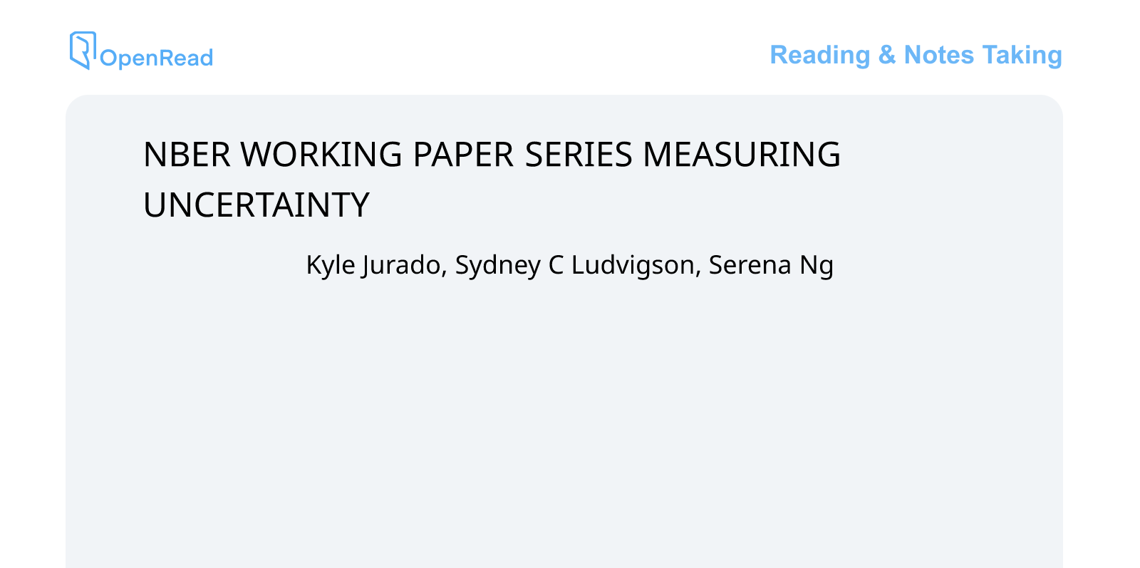 NBER WORKING PAPER SERIES MEASURING UNCERTAINTY