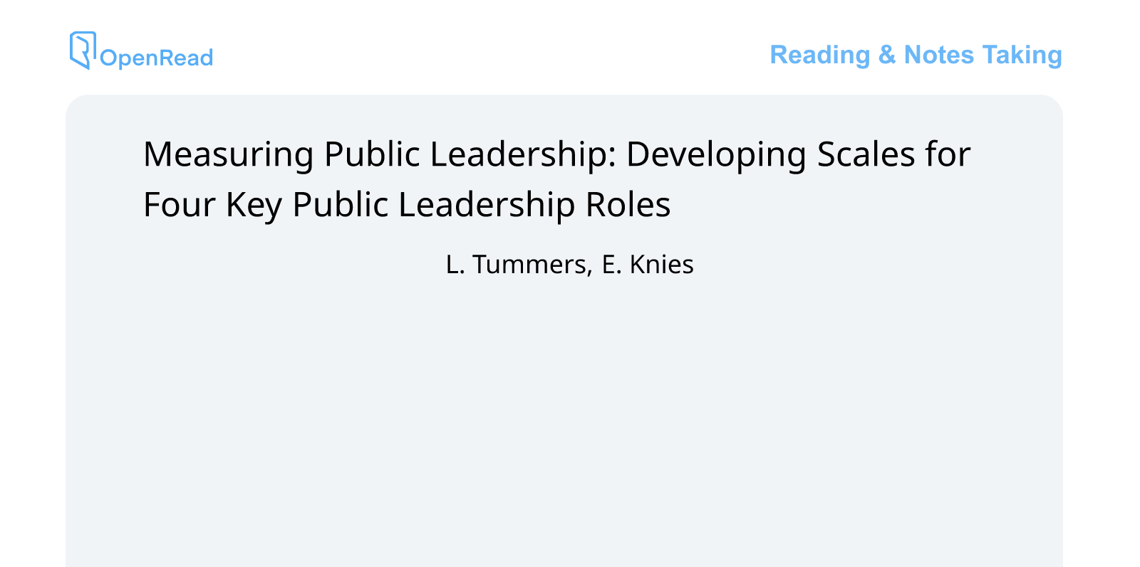 Measuring Public Leadership: Developing Scales for Four Key Public Leadership Roles