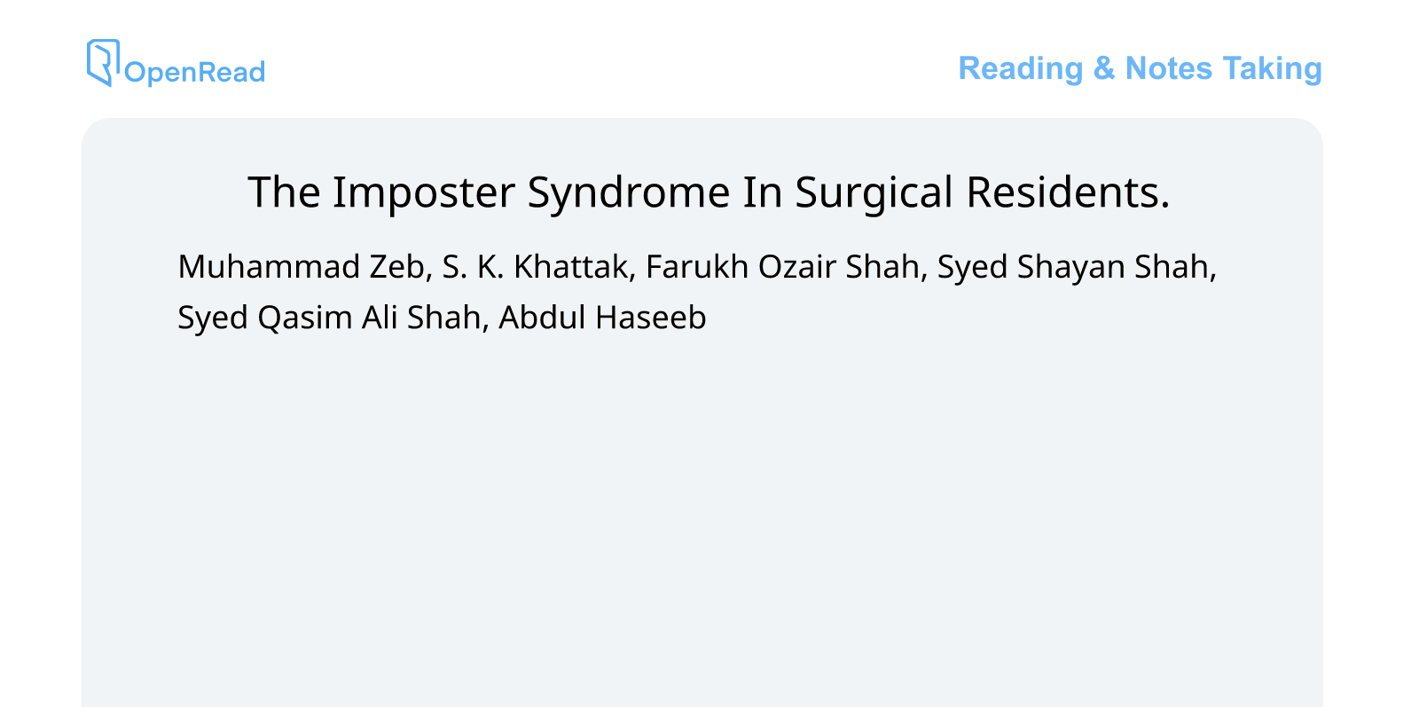 The Imposter Syndrome In Surgical Residents.