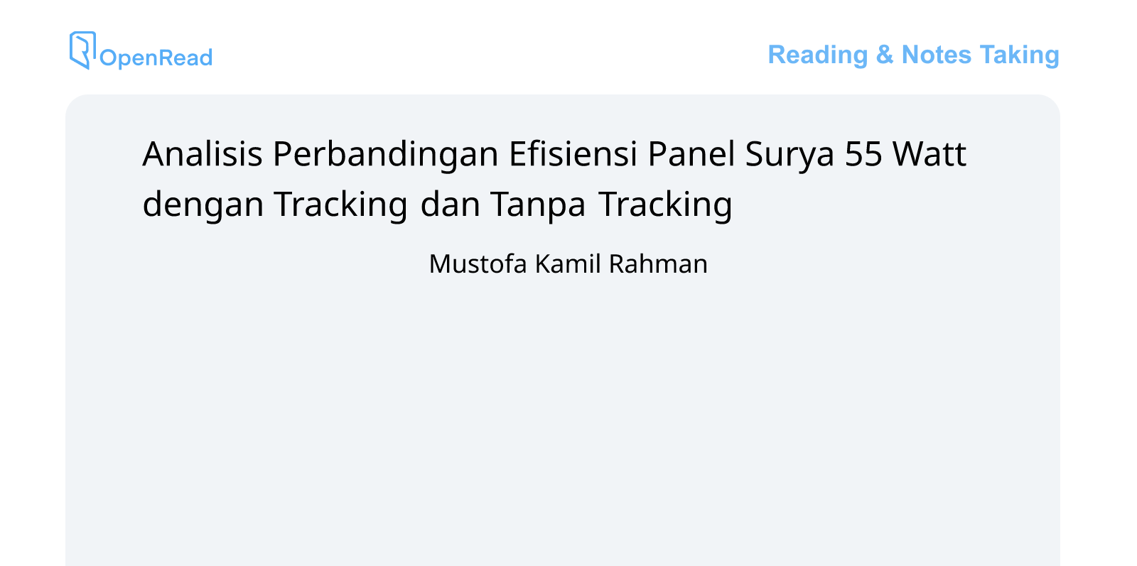 Analisis Perbandingan Efisiensi Panel Surya 55 Watt dengan Tracking dan Tanpa Tracking