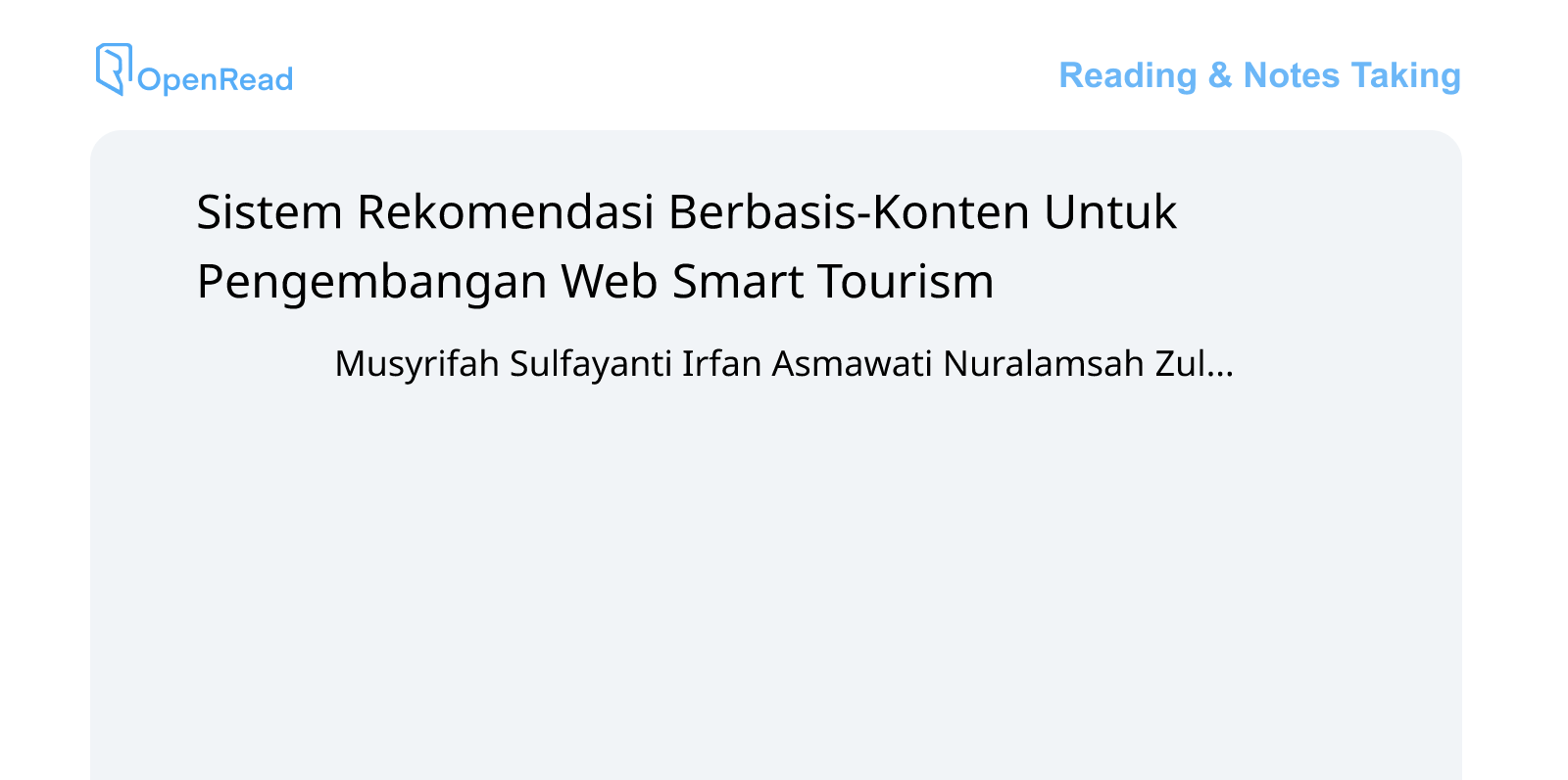 Sistem Rekomendasi Berbasis-Konten Untuk Pengembangan Web Smart Tourism