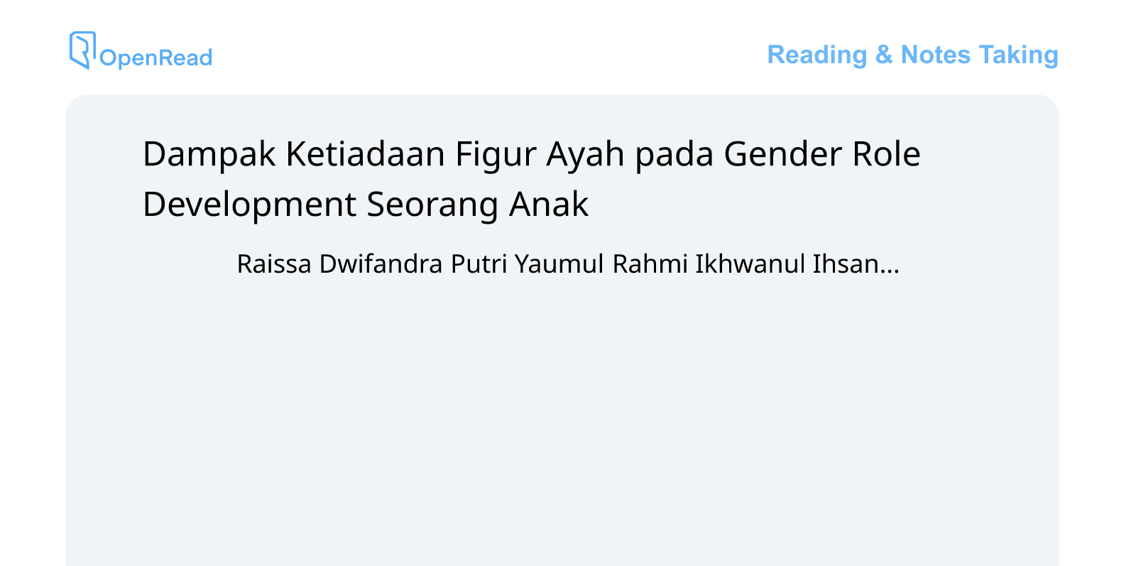 Dampak Ketiadaan Figur Ayah pada Gender Role Development Seorang Anak
