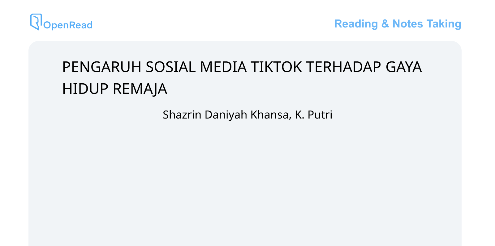 PENGARUH SOSIAL MEDIA TIKTOK TERHADAP GAYA HIDUP REMAJA