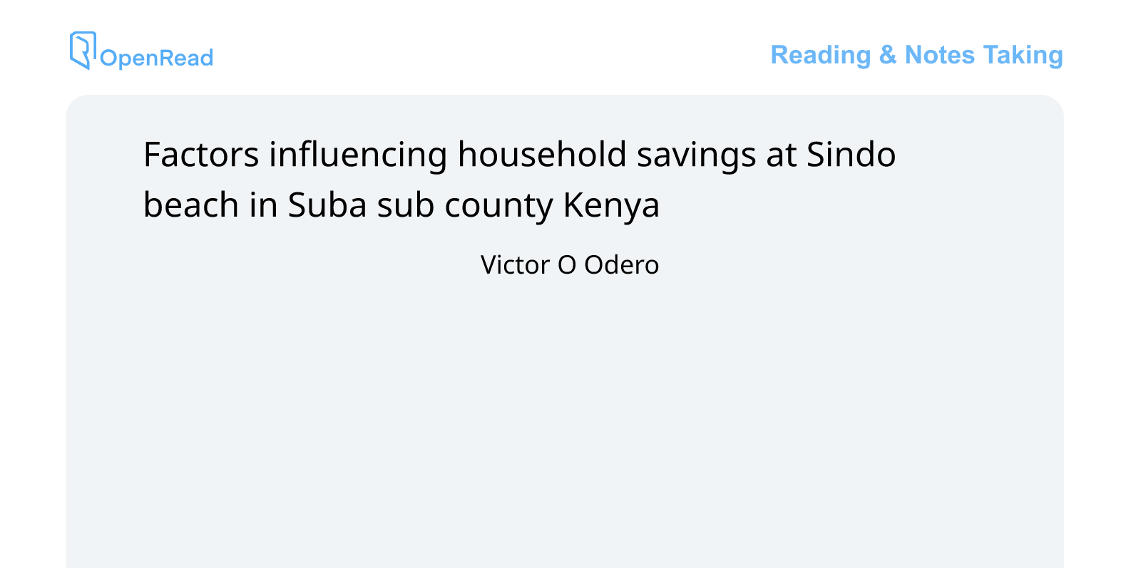 Factors influencing household savings at Sindo beach in Suba sub county ...