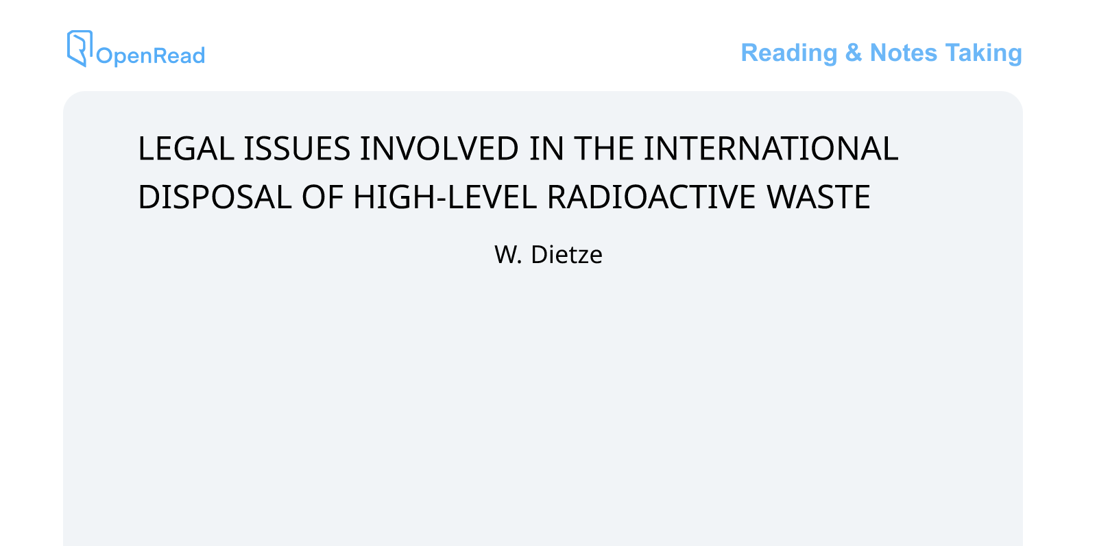 LEGAL ISSUES INVOLVED IN THE INTERNATIONAL DISPOSAL OF HIGH-LEVEL ...