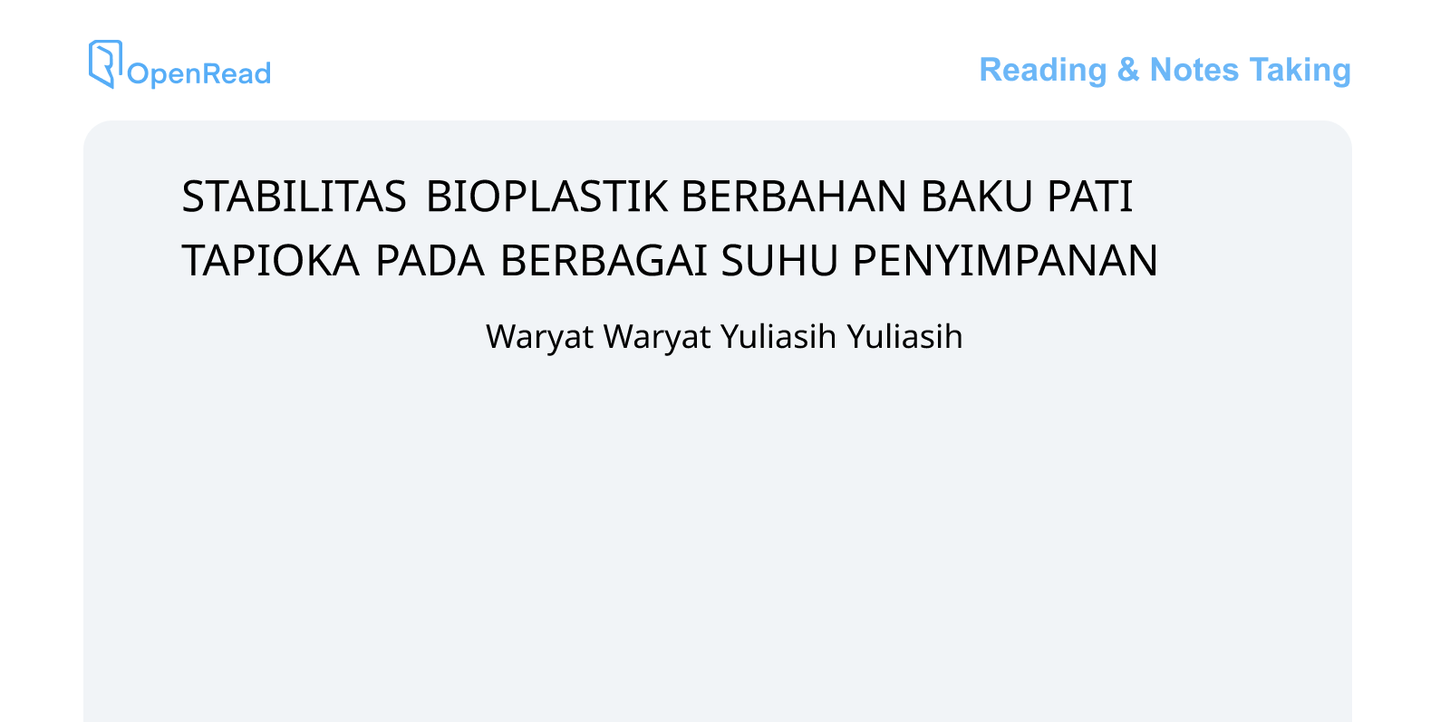 STABILITAS BIOPLASTIK BERBAHAN BAKU PATI TAPIOKA PADA BERBAGAI SUHU ...