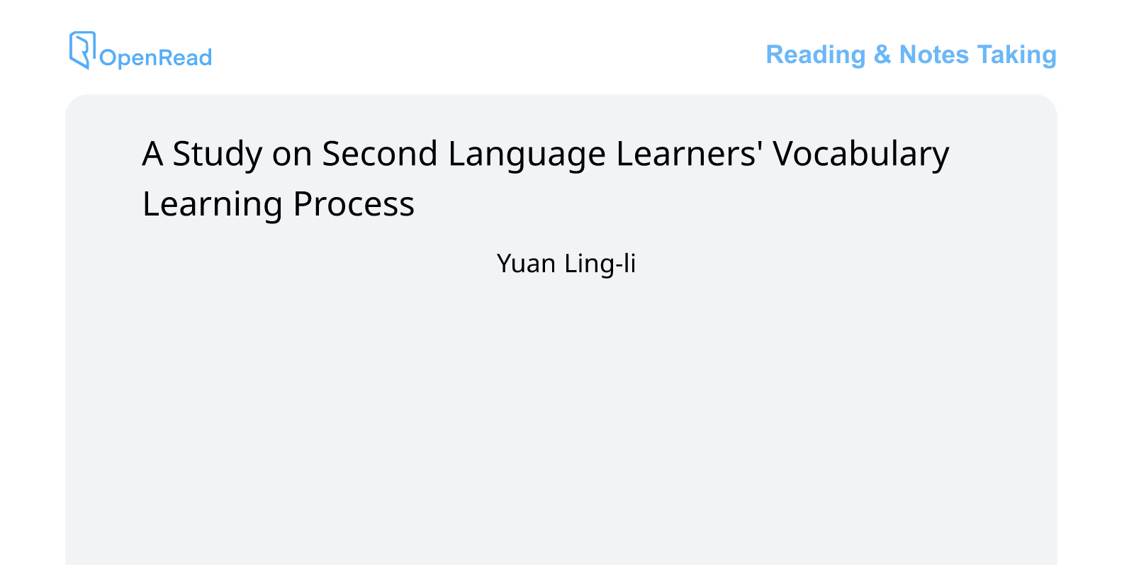 A Study on Second Language Learners' Vocabulary Learning Process