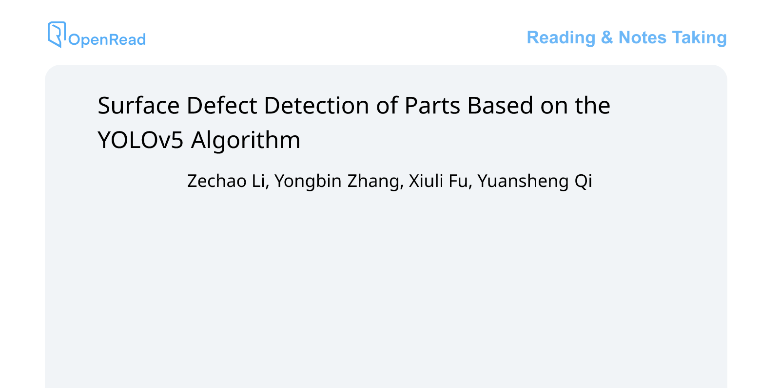 Surface Defect Detection of Parts Based on the YOLOv5 Algorithm