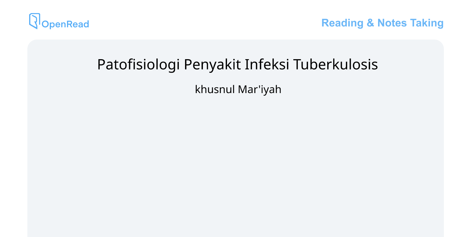 Patofisiologi Penyakit Infeksi Tuberkulosis
