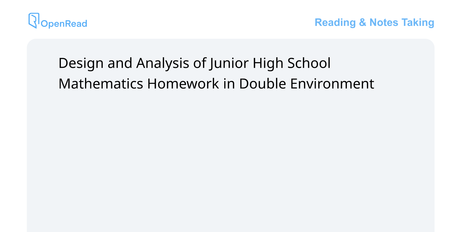 Design and Analysis of Junior High School Mathematics Homework in ...
